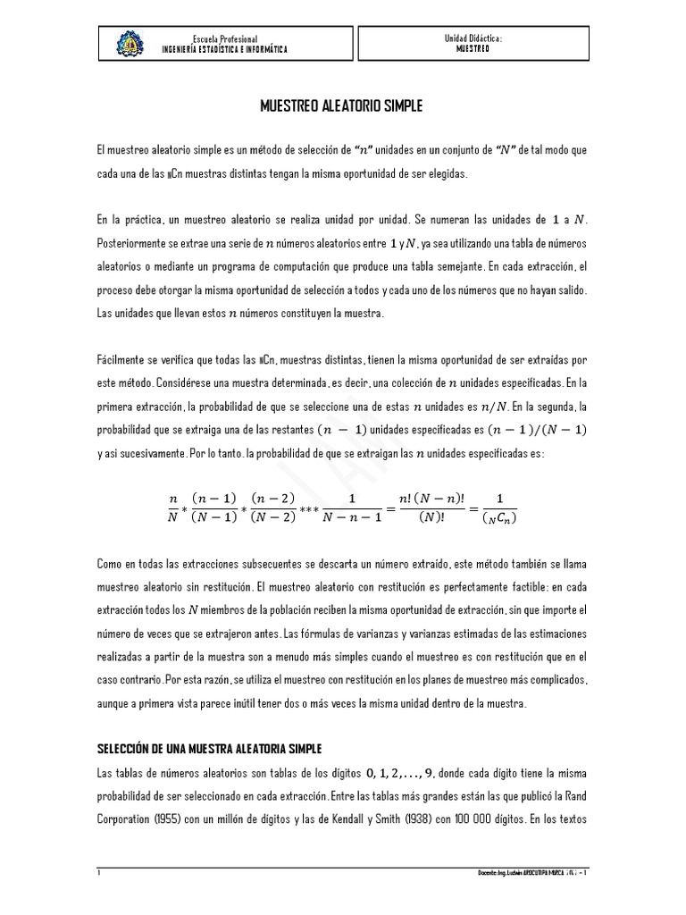 2.muestreo Aleatorio Simple | PDF | Muestreo (Estadísticas) | Aleatoriedad
