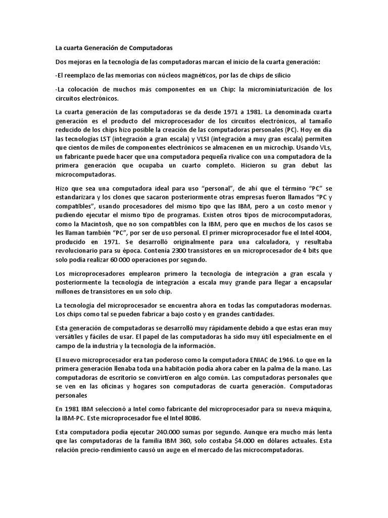 Características de la Cuarta Generación | PDF | Microprocesador ...