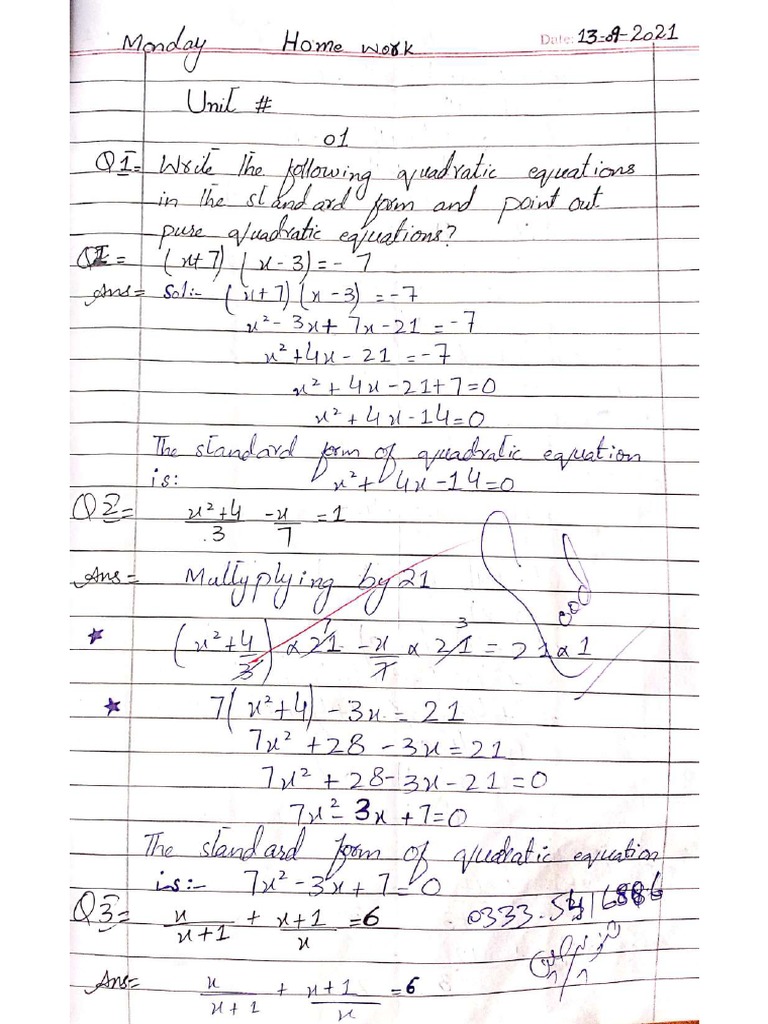 Math Notebook Unit 1 Exercise 1.1 Homework 10th Class | PDF