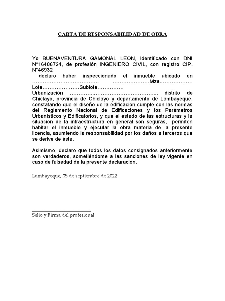 Carta de Responsabilidad | PDF