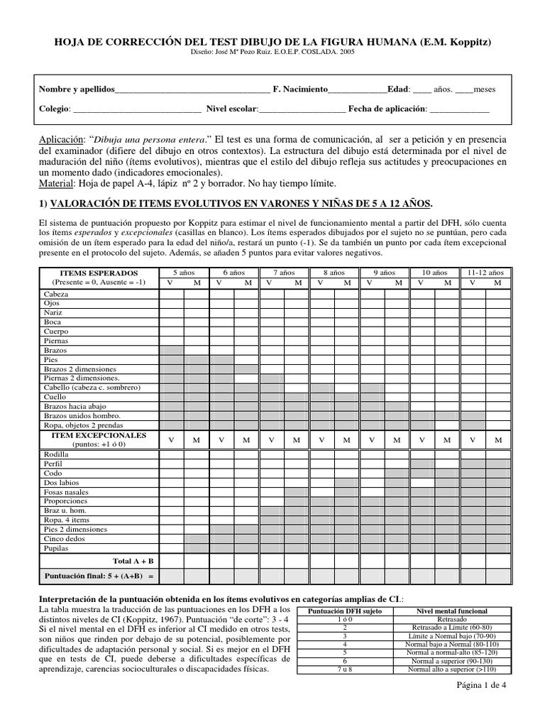 Personalidad DFH Niños Hoja Correccion | PDF | Cociente de inteligencia ...