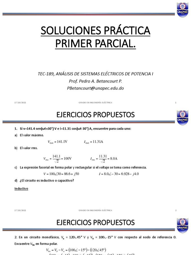 Soluciones Practica Primer Parcial | PDF | Energia electrica | Ingenieria Eléctrica