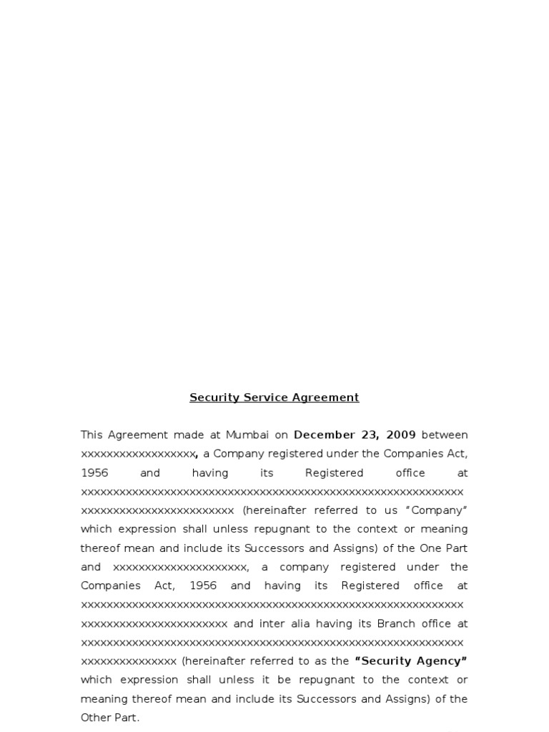 SECURITY Agreement-Draft | Security Guard | Employment | Free 30-day ...