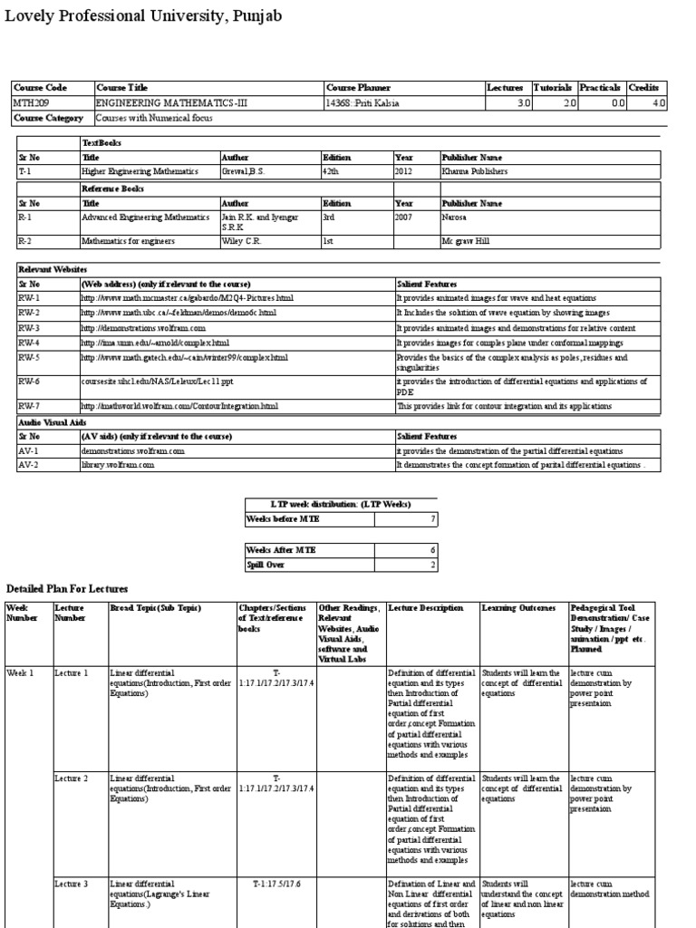 Mth209 Engineering Mathematics-III | PDF | Partial Differential ...