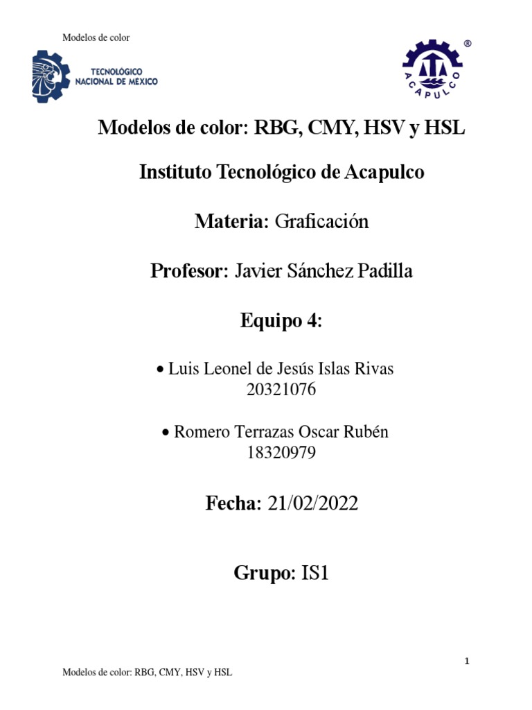 Modelos de Color RGB, CMY, HSV y HSL - Tema 1.4 | PDF | Color | Azul