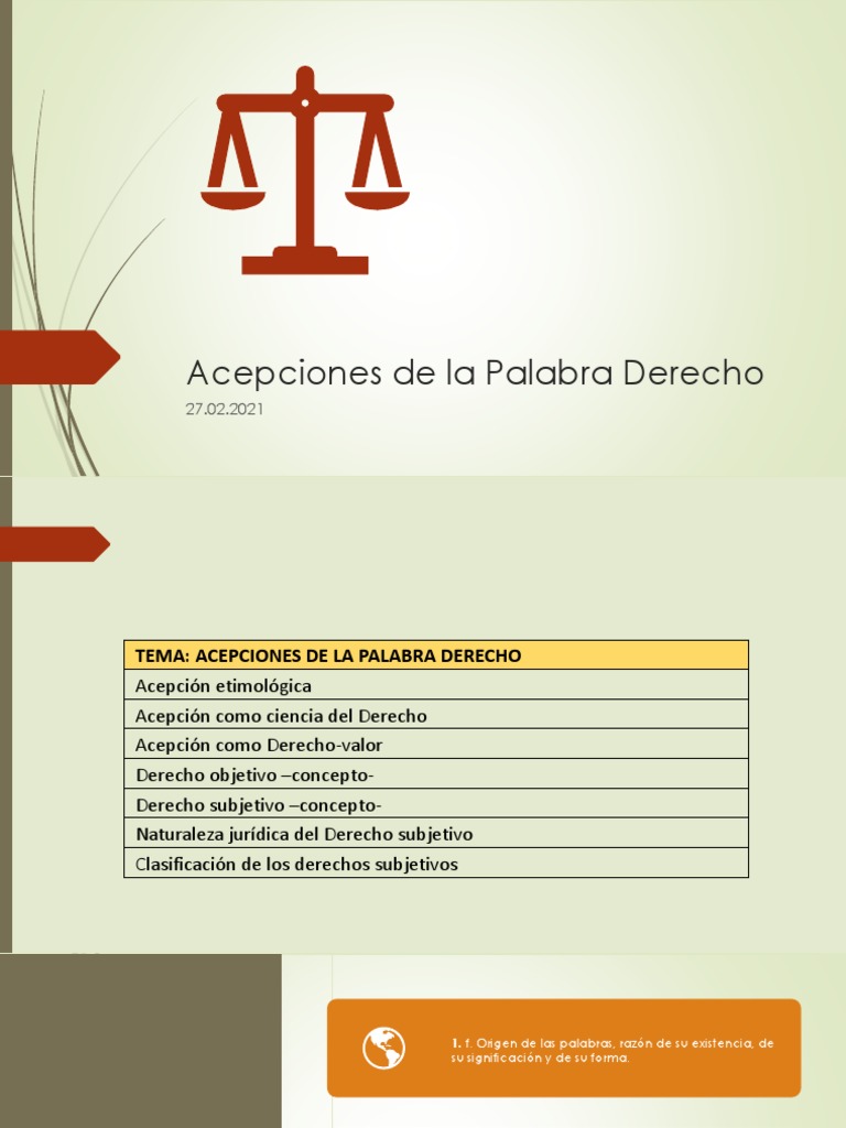 Acepciones de La Palabra Derecho | PDF Acepciones de La Palabra Derecho | PDF