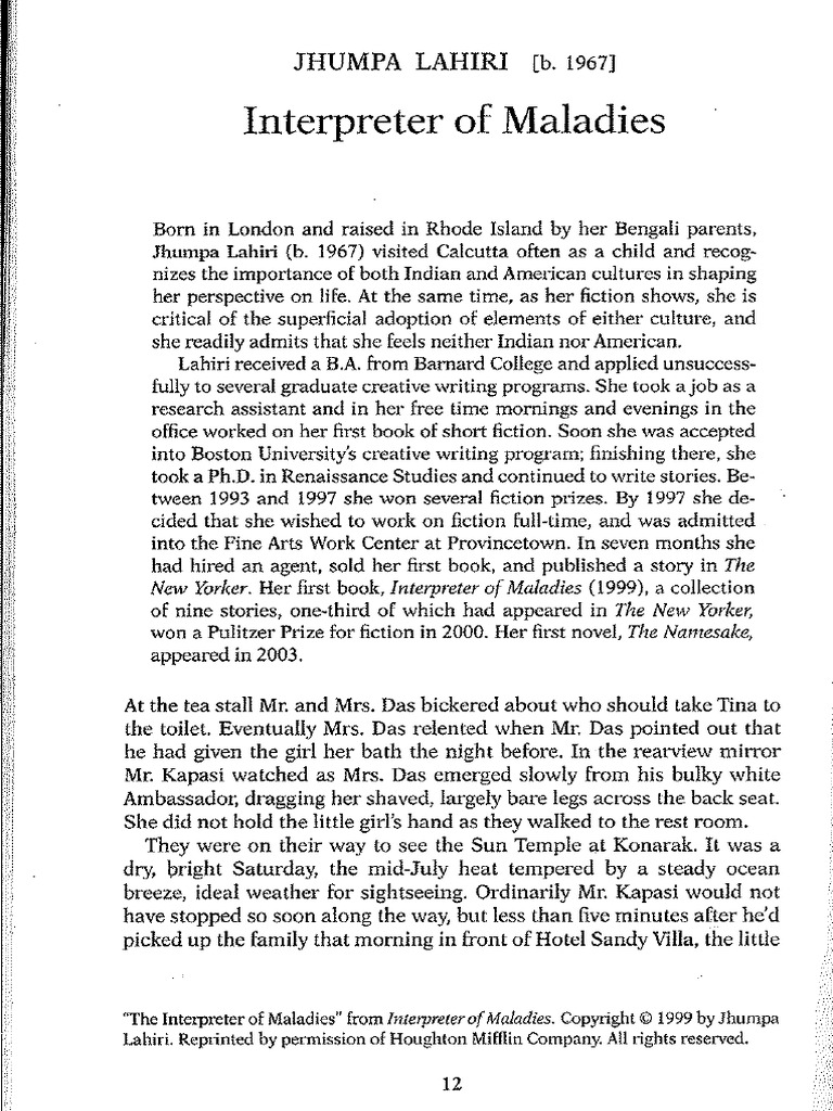 Lahiri Interpreter of Maladies Full Text | PDF