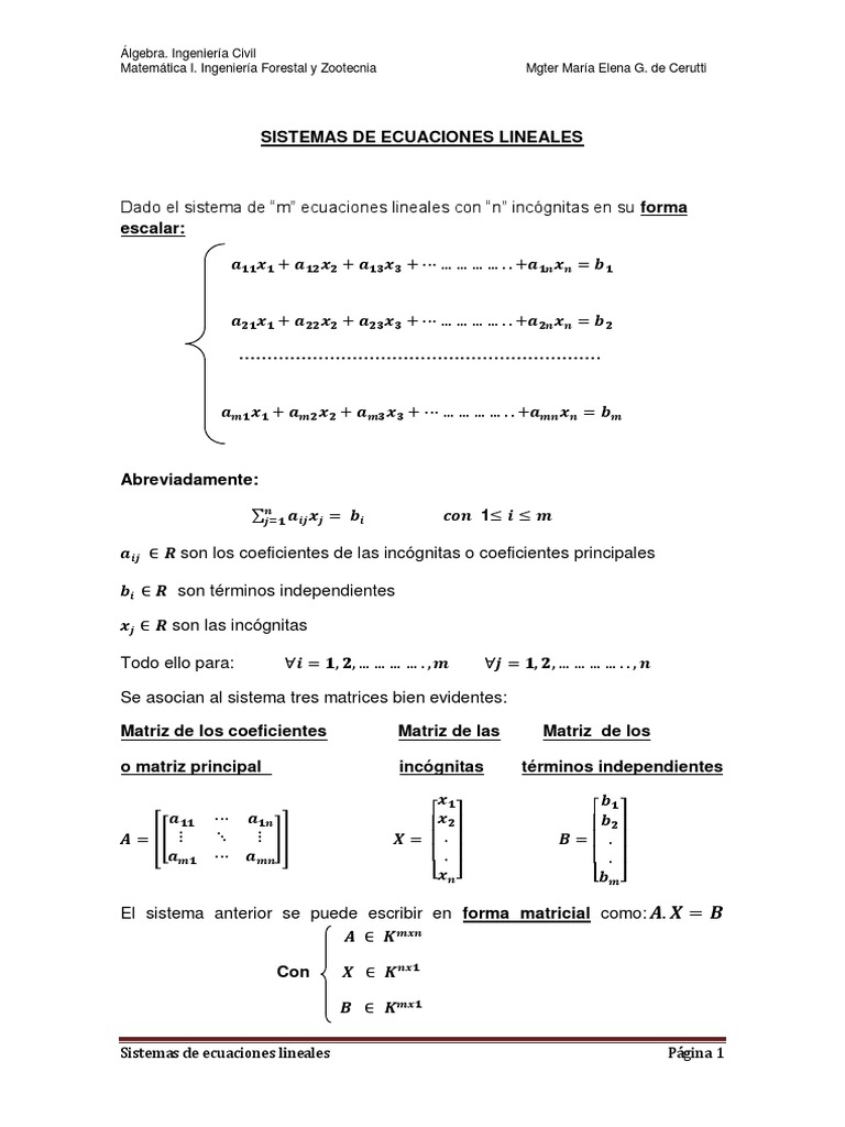 Unidad 8 - Sistemas de Ecuaciones Lineales. Ing - Civil | PDF | Sistema ...