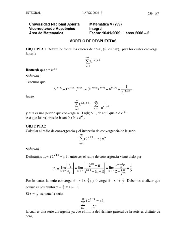 Modelo de Prueba Mate V - Una 2008-2 (Int) | PDF | Integral | Relaciones matematicas