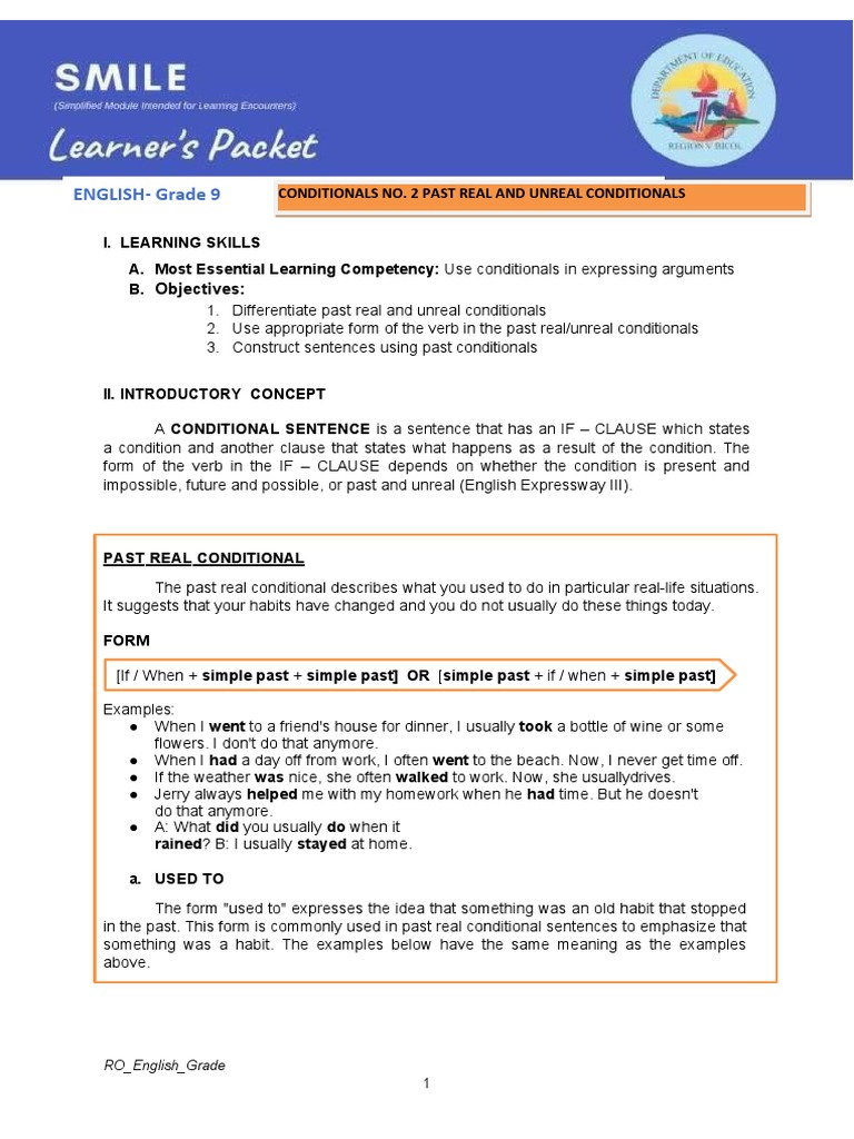 Q1 LAS Past Real and Past Unreal CONDITIONALS | PDF | Verb | Linguistics