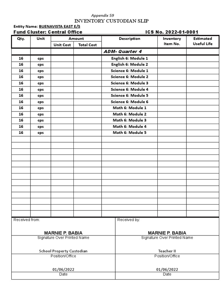 Inventory Custodian Slip Current | PDF | Science | Secondary Sector Of ...