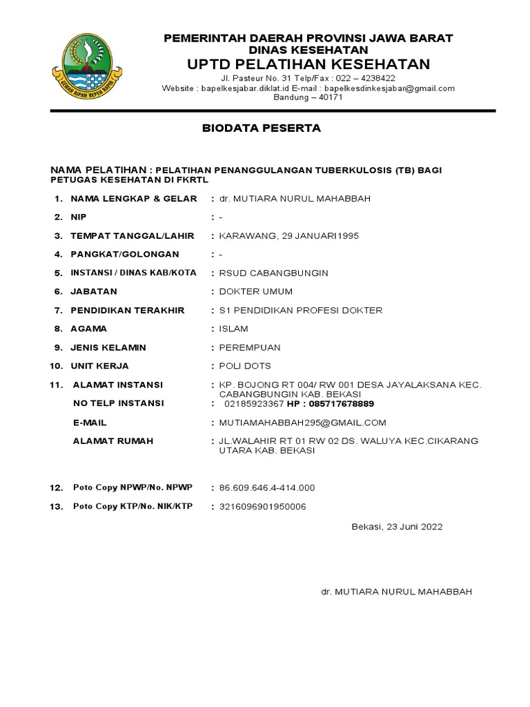 Format Biodata Peserta Pelatihan-2 | PDF