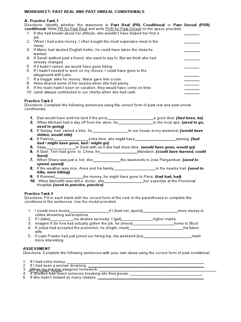 Past Conditional Worksheet for Grade 1 | PDF | Self-Improvement | General Fiction
