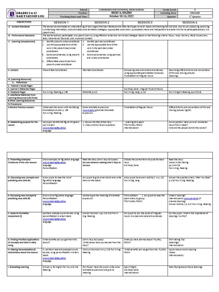 DLL - English 6 - Q1 - W2 | PDF | English Language | Learning
