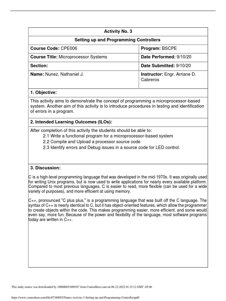 Nunez Activity 3 Setting Up and Programming Controllers | PDF | Computer Program | Programming