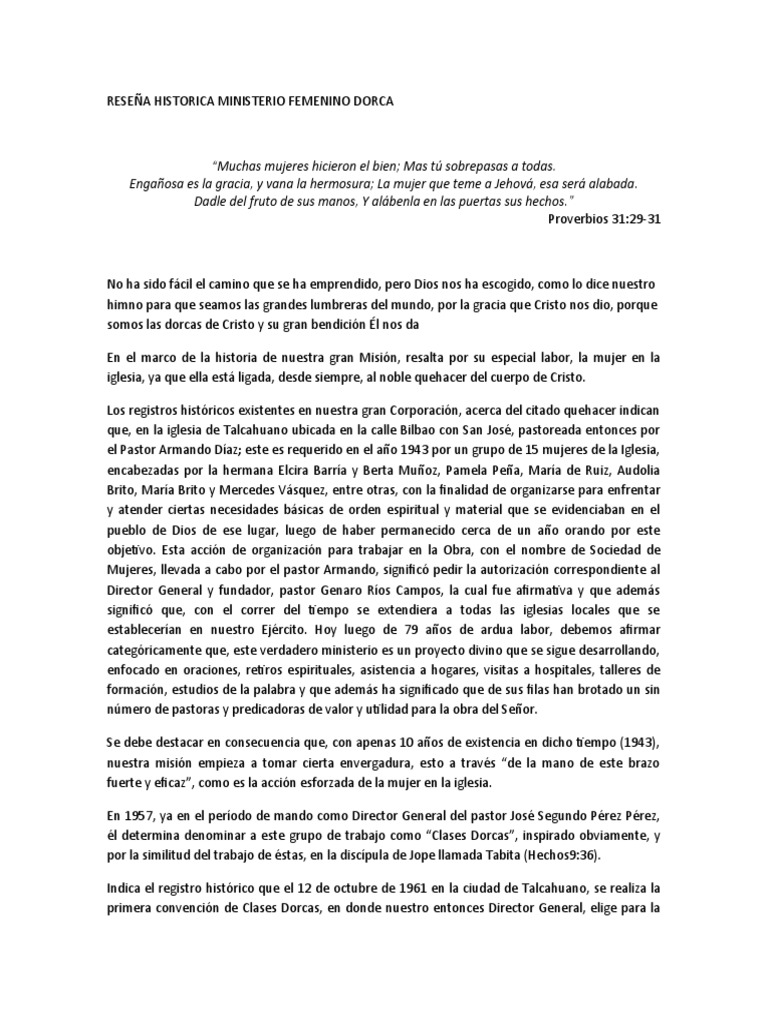 Reseña Historica Ministerio Femenino Dorca 2022 | PDF | Cristo (título) Reseña Historica Ministerio Femenino Dorca 2022 | PDF | Cristo (título)