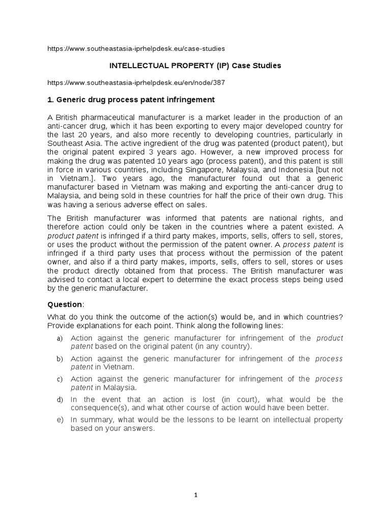 Case Studies IP | PDF | Trademark | Generic Drug
