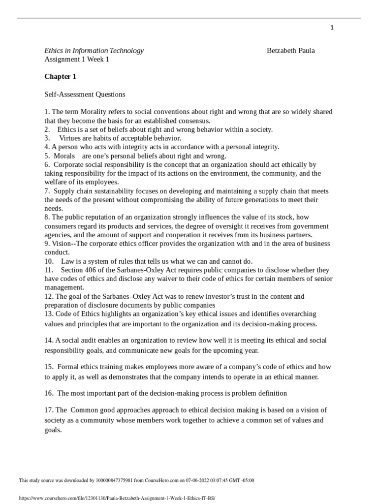 Paula Betzabeth Assignment 1 Week 1 Ethics It Bs Pdf Denial Of Service Attack Computer