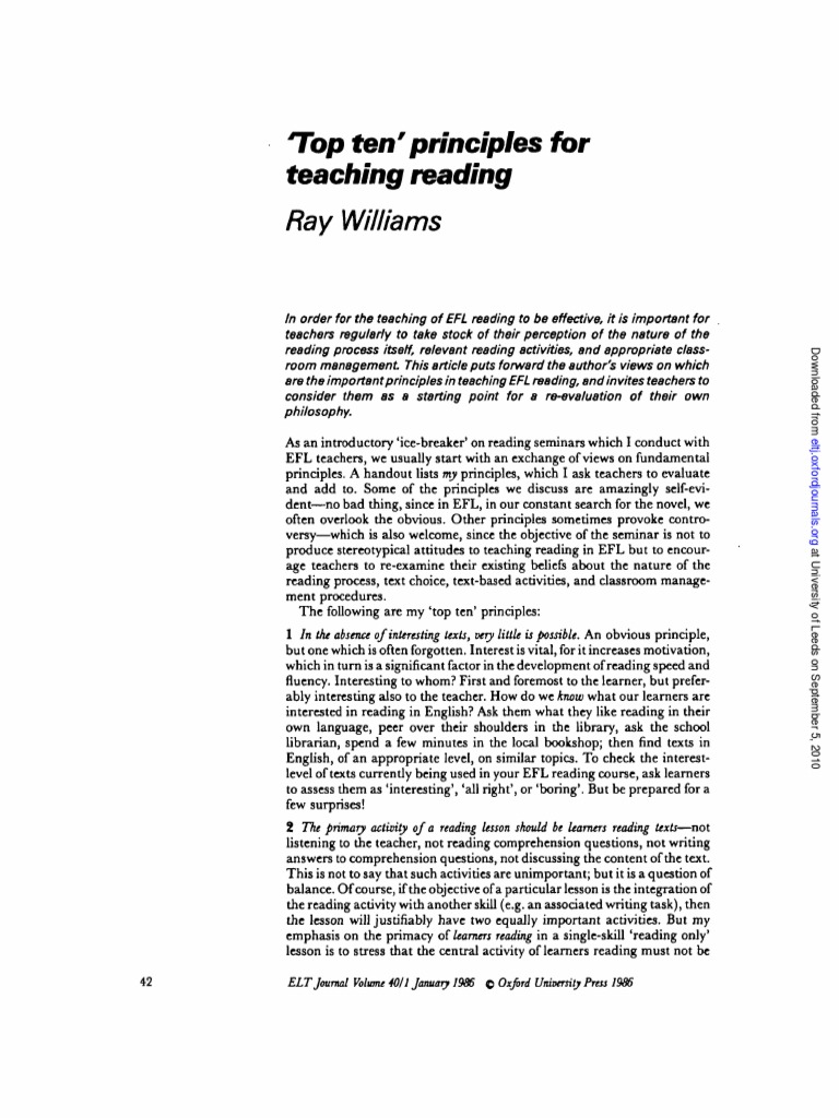 Top Ten Principles For Teaching Reading | PDF | Learning | Reading Comprehension