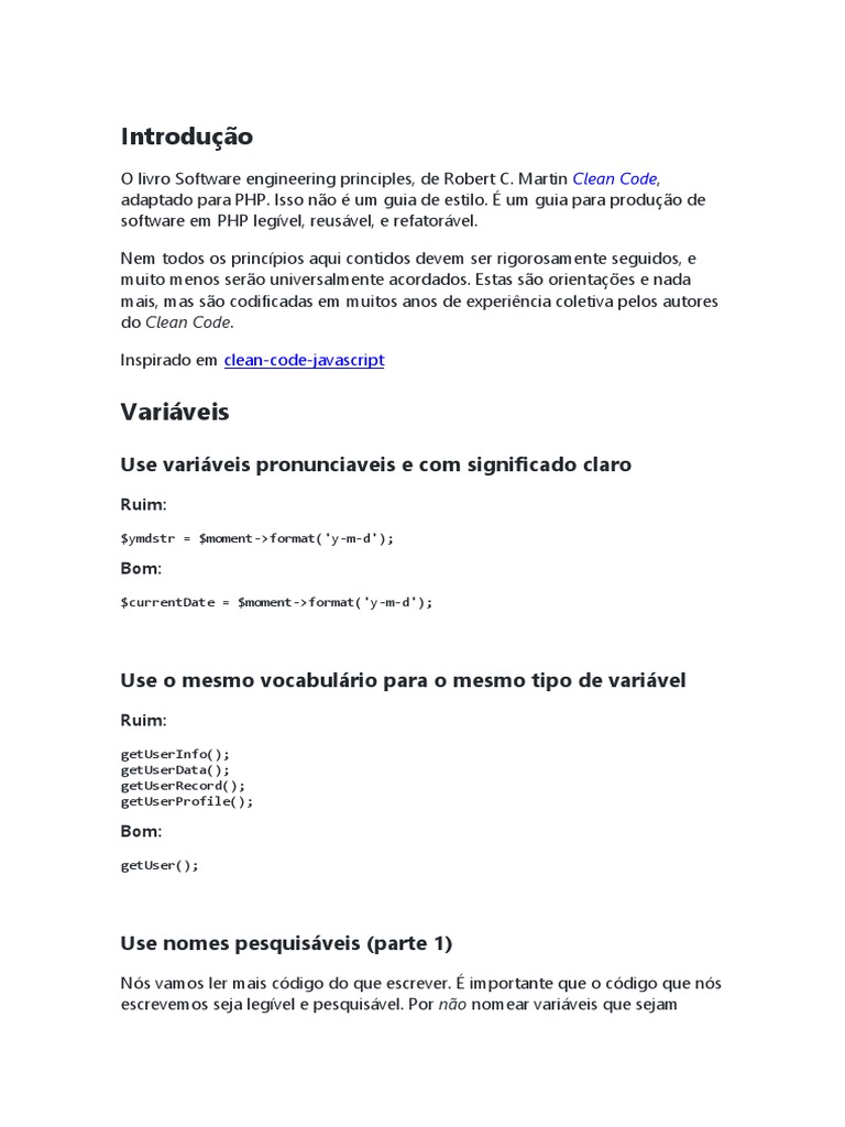 Clean Code Conceitos | Download grátis PDF | Php | Classe (programação ...