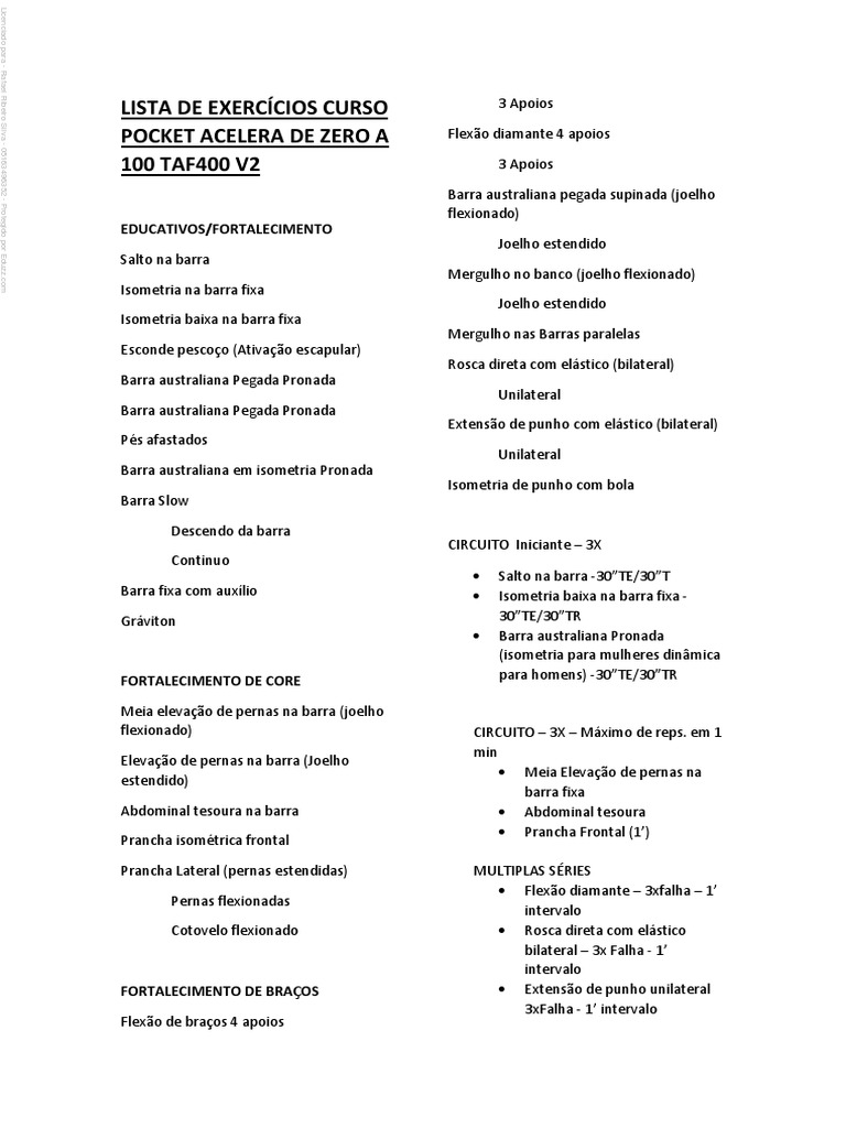 Treino para o Barra em Uma Semana Taf400 | PDF | Joelho | Exercício físico