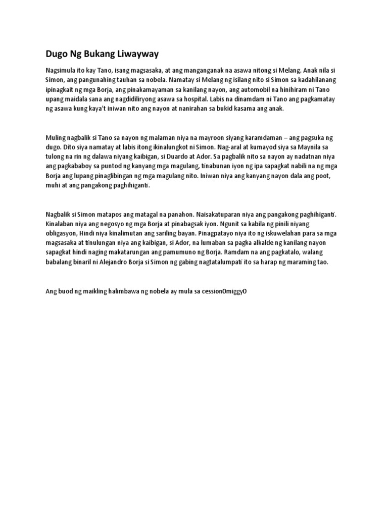 Buod NG Dugo NG Bukang Liwayway | PDF