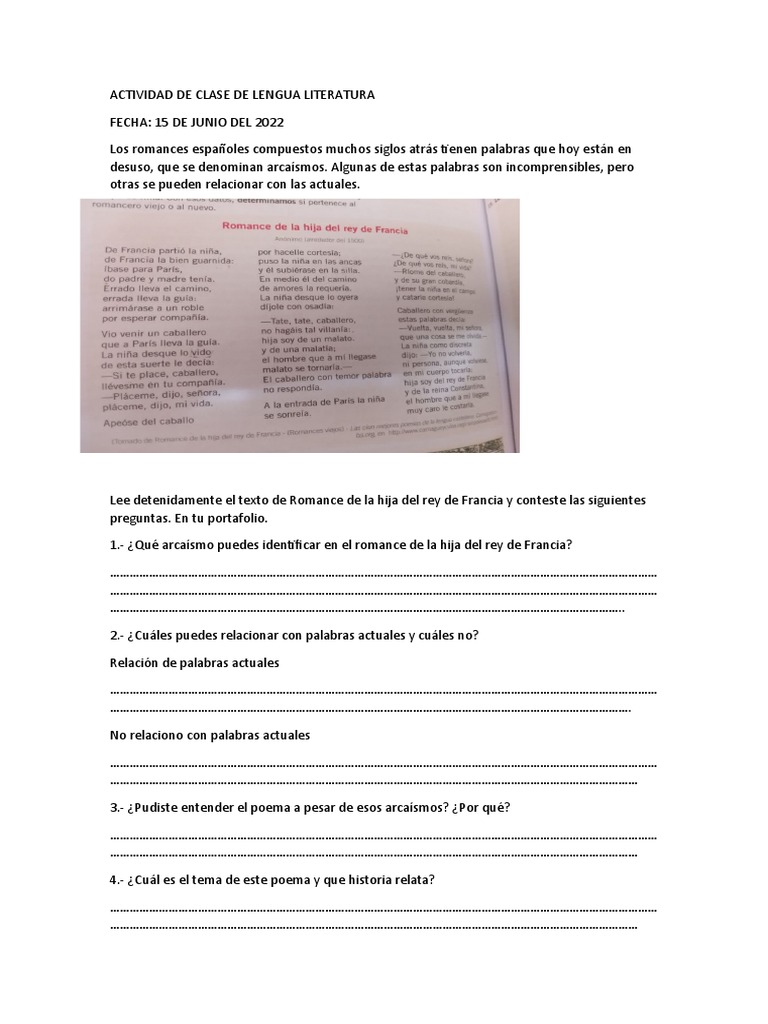 Actividad de Clase de Lengua Literatura | PDF