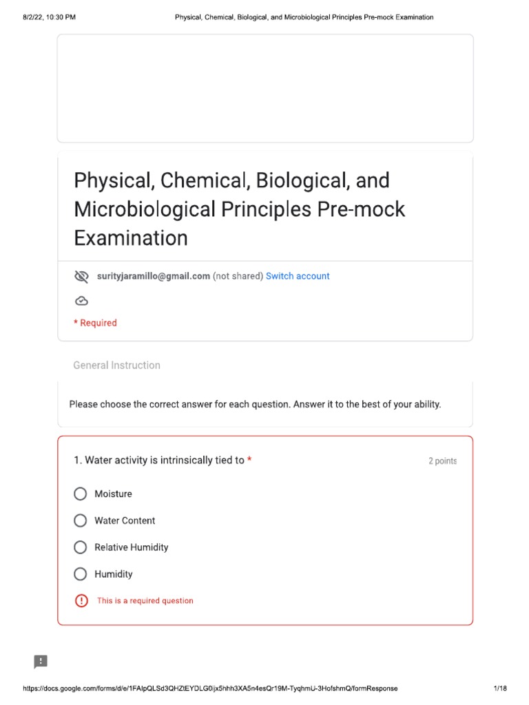Physical, Chemical, Biological, and Microbiological Principles Pre-Mock ...