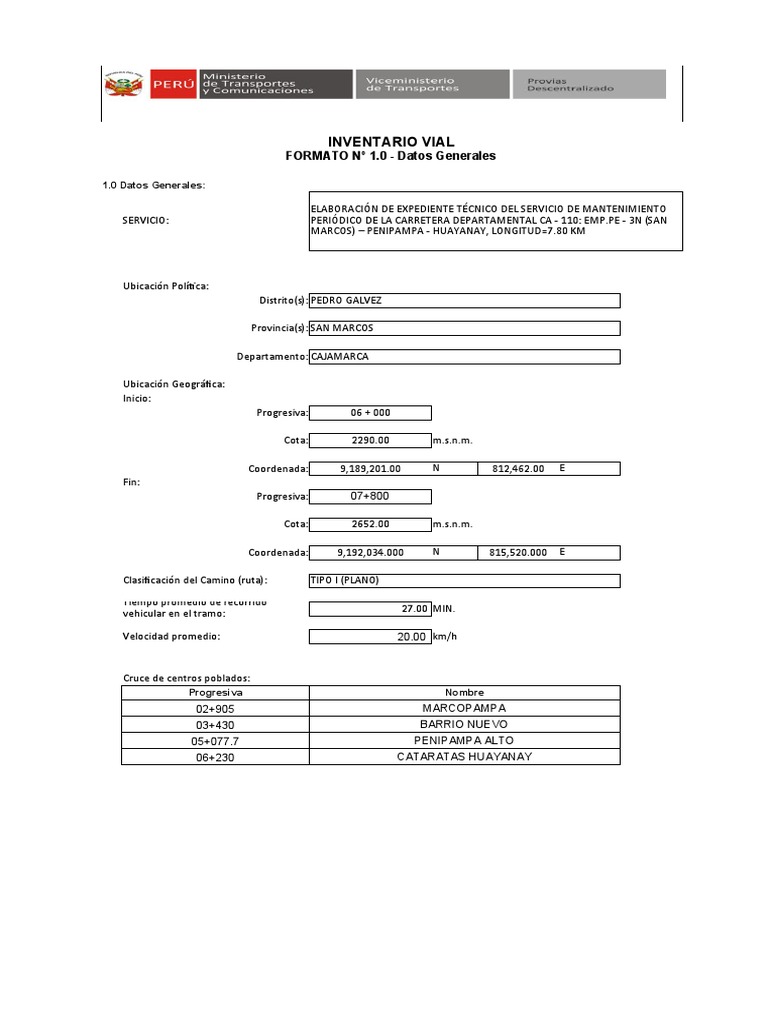 Fichas Inventario Vial - Final | PDF | Geografía | Ciencias de la Tierra