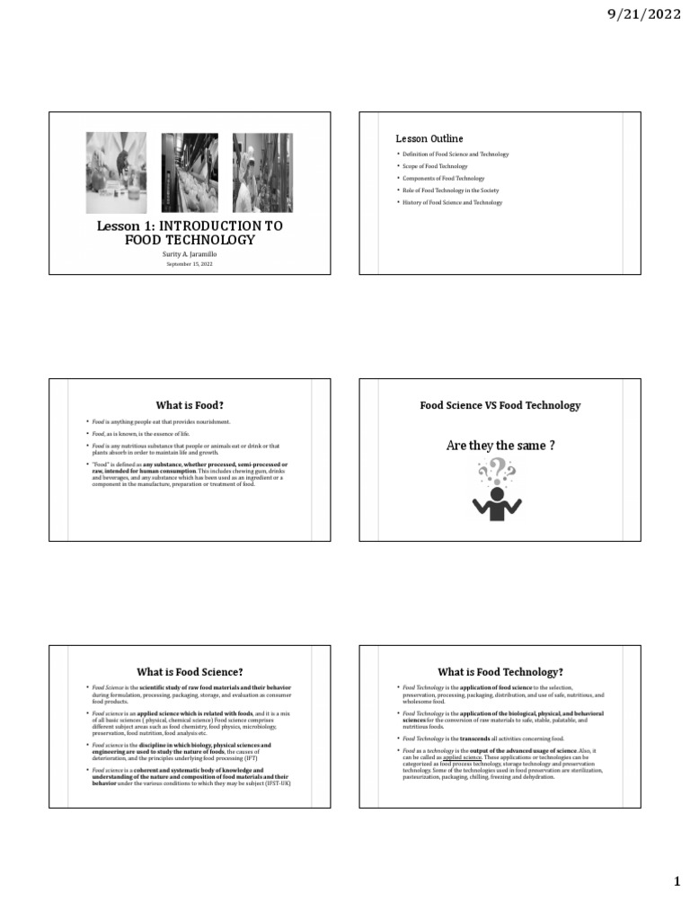 Week 1 Lesson 1 Introduction To Food Technology | PDF | Foods | Food ...