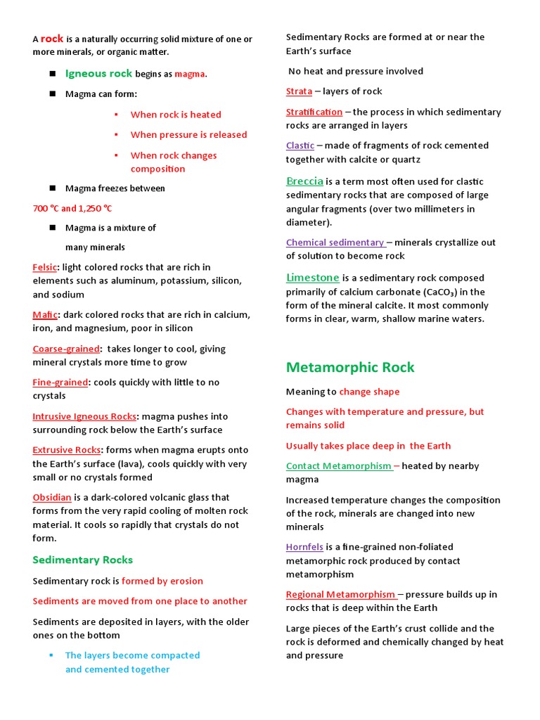 Earth Science Reviewer | PDF | Rock (Geology) | Minerals