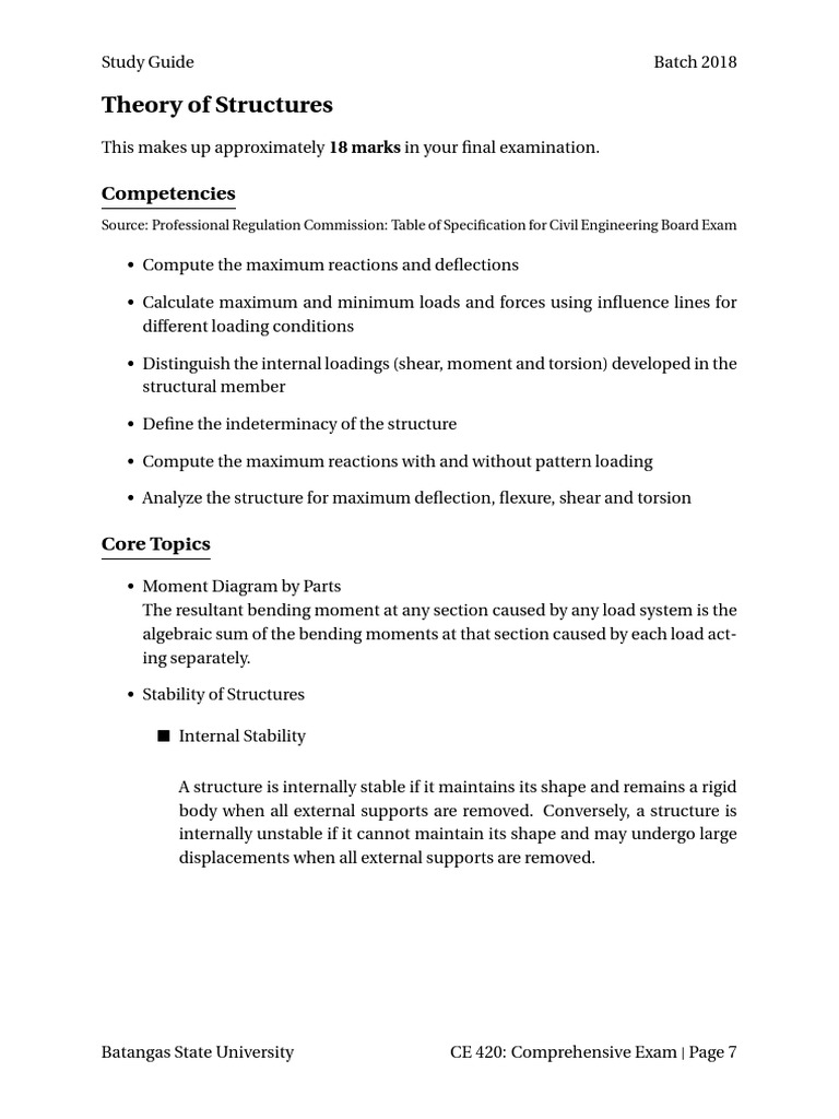 CE 420 CEM 402 Study Guide - Structural Theory | PDF | Bending | Continuum Mechanics