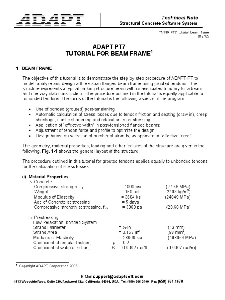 Adapt PT Tutorial Beam Frame | PDF | Prestressed Concrete | Strength Of ...