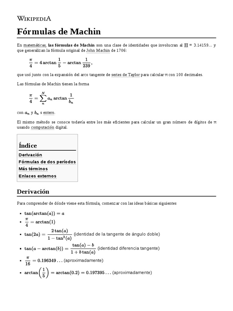 Fórmulas de Machin | PDF | Aritmética | Números