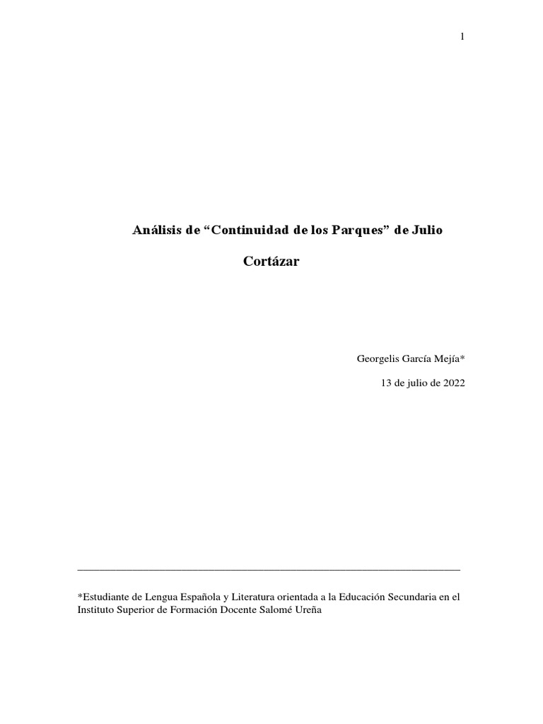 Análisis de Continuidad de Los Parques de Julio Cortázar | PDF ...