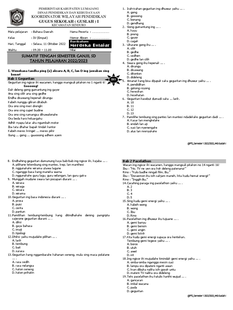Bahasa Daerah Kelas 4-Kumer | PDF