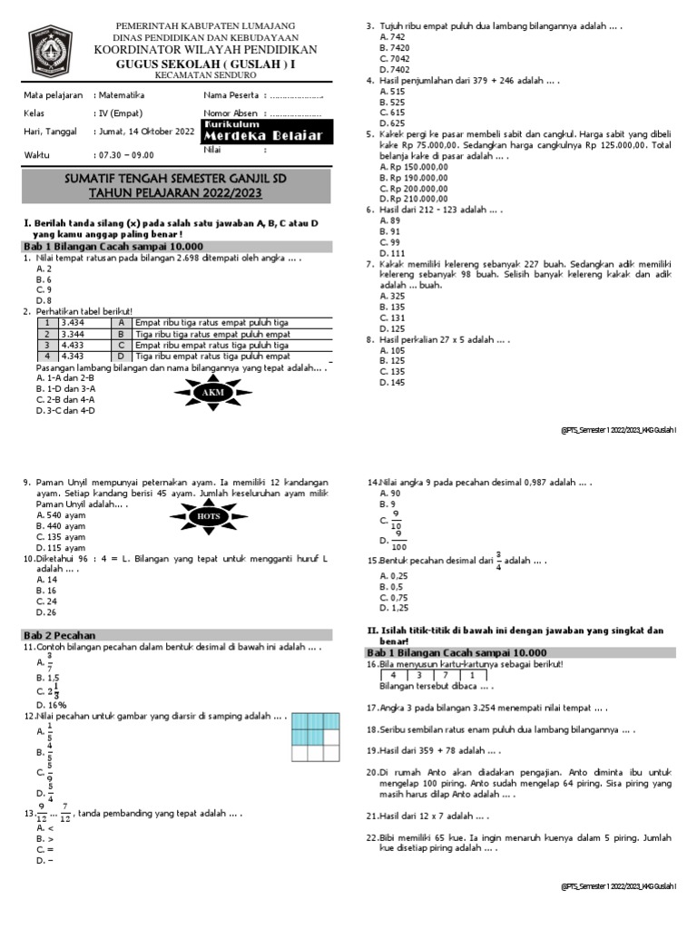 Matematika Kelas 4-Kumer | PDF