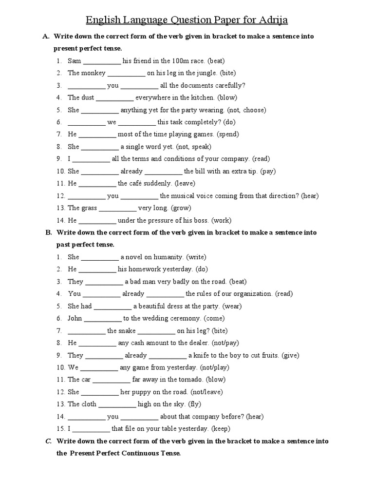 Engllish Language Continuous Perfect Tenses | PDF | Verb | Grammatical ...