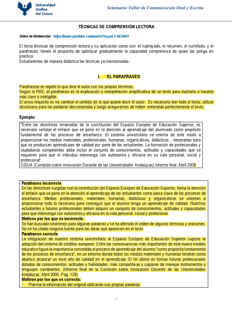 Ficha de Subrayado, Sumillado, Resumen Parafraseo1 | PDF | Aprendizaje ...