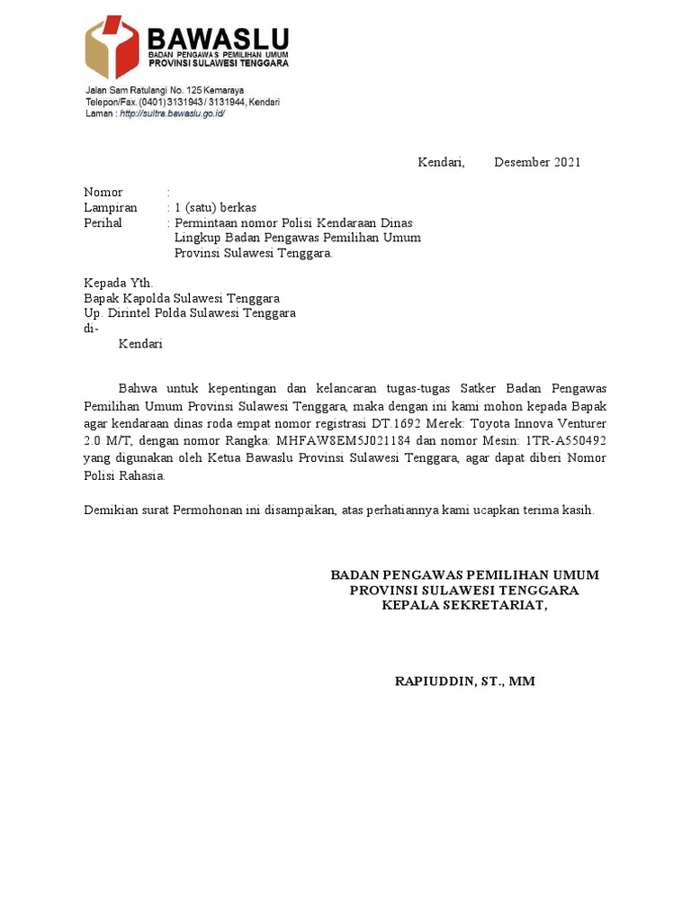 Surat Permohonan Plat Rahasia | PDF