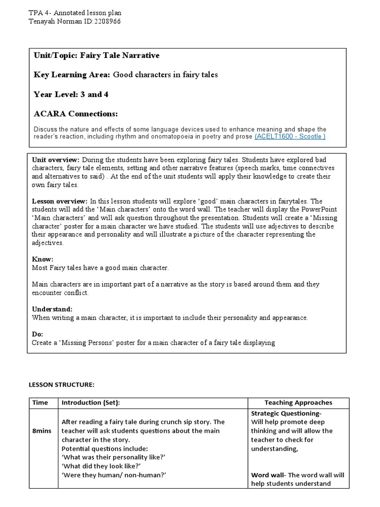 Tpa 4 Annotated Lesson Plan PDF Lesson Plan Teachers