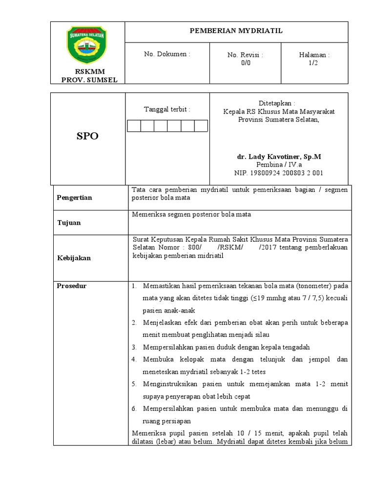 Sop Pemberian Mydriatil | PDF