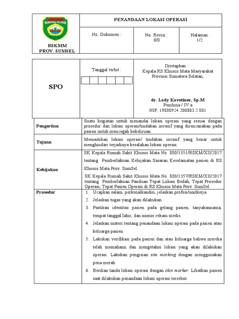 Sop Penandaan Lokasi Operasi | PDF