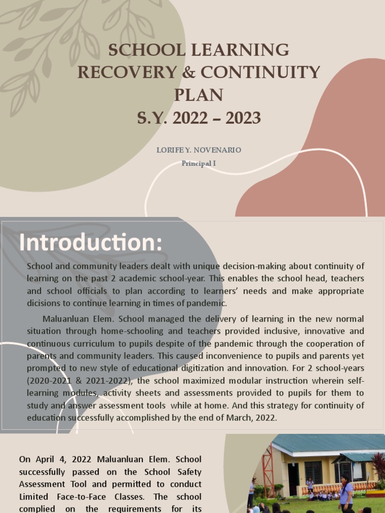 School Learning Recovery & Continuity Plan | PDF | Teachers | Learning