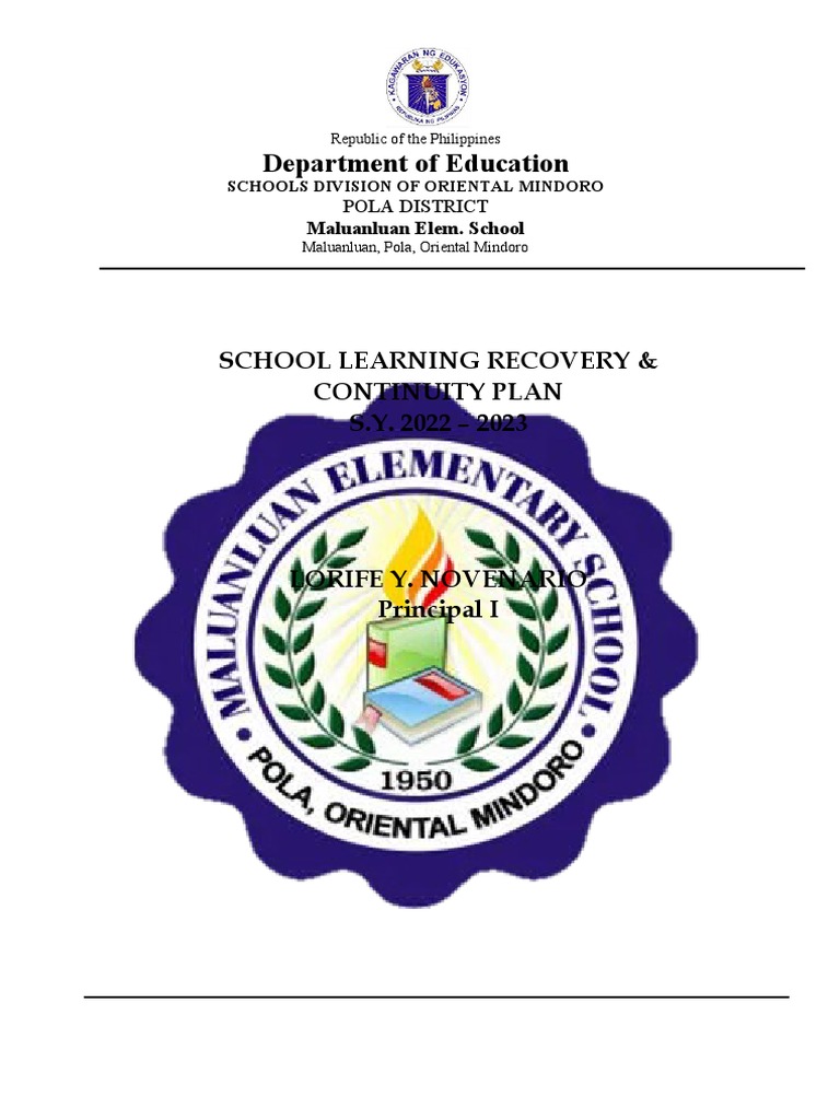 School RECOVERY PLAN - Maluanluan ES | PDF