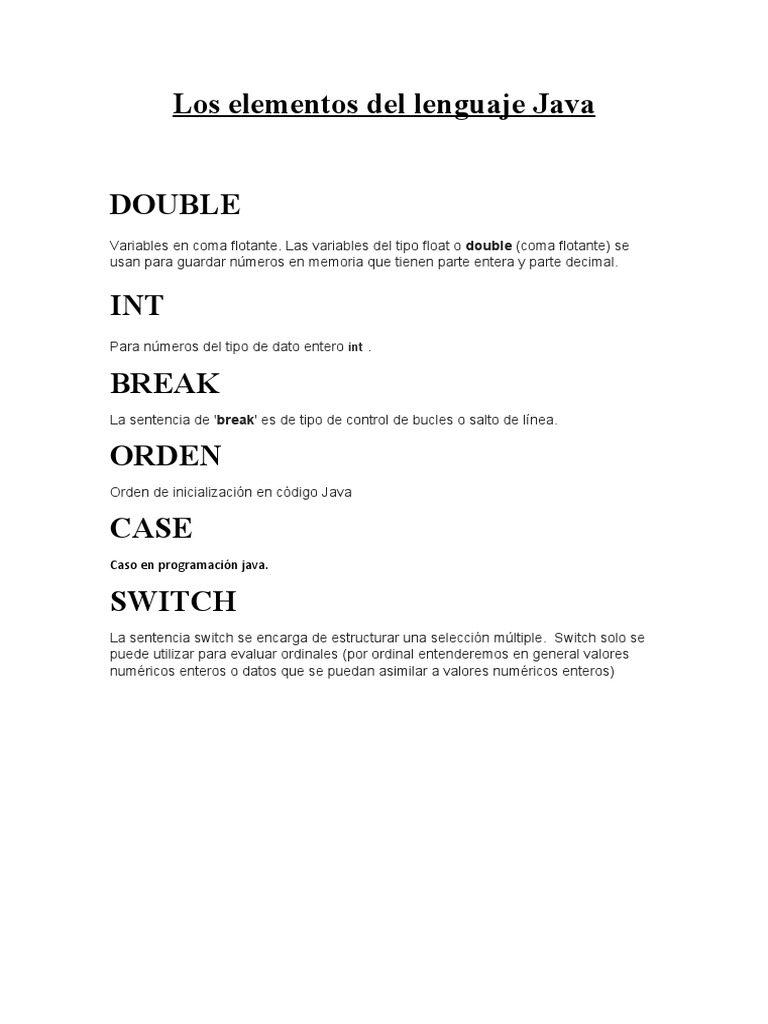 Los Elementos Del Lenguaje Java | PDF