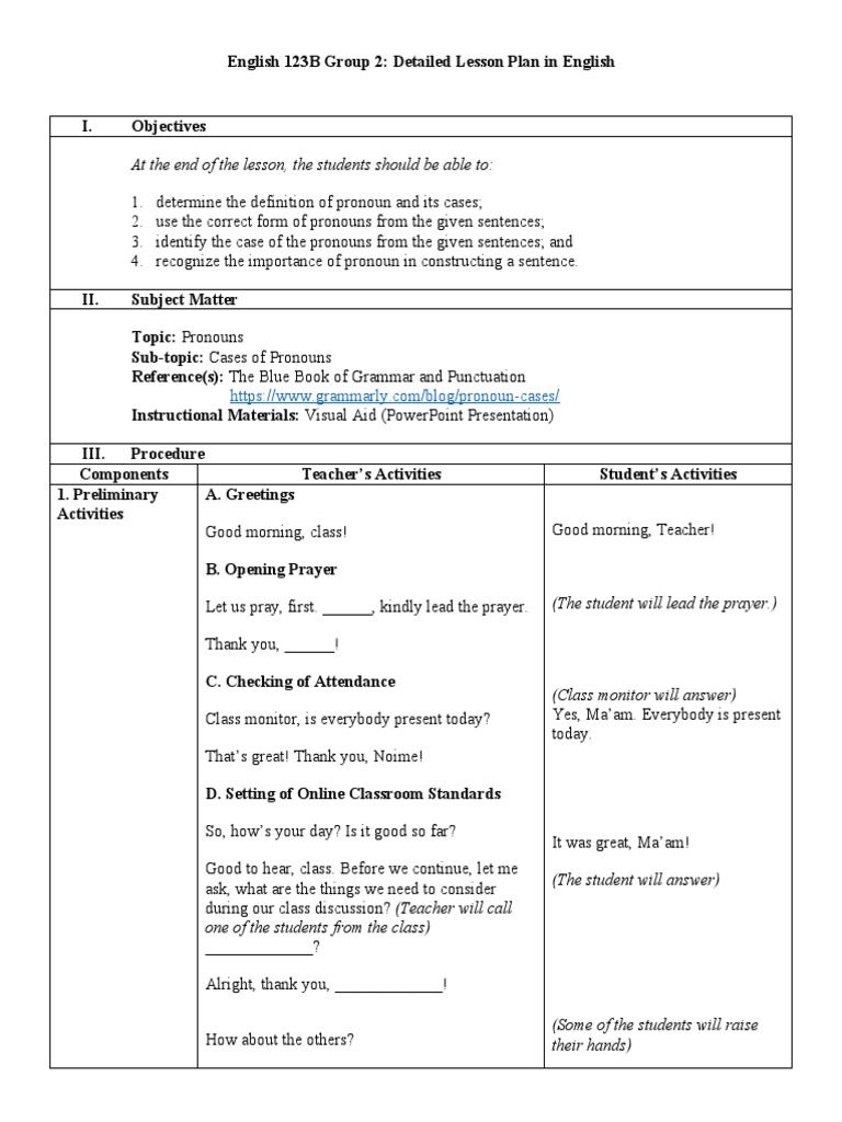Group 2 Detailed Lesson Plan | PDF