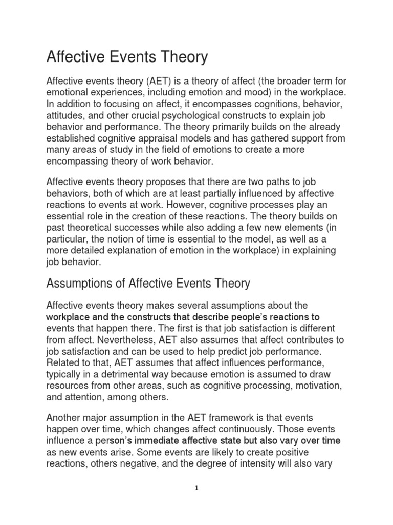 Assumptions of Affective Events Theory | PDF | Affect (Psychology ...