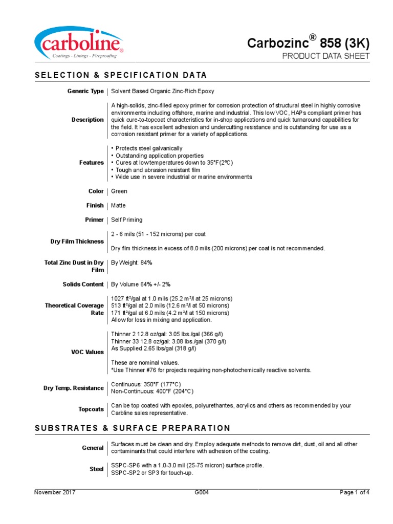 Carbozinc 858 (3K) | PDF | Epoxy | Humidity