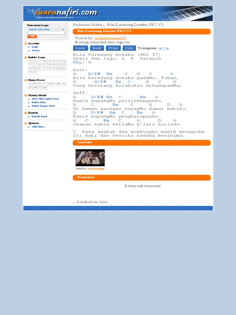 Bila Kurenung Dosaku (PKJ 37) - Indonesian Christian Lyrics and Chords ...